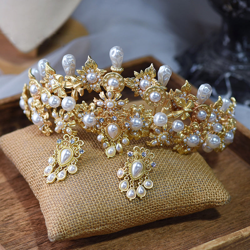 Baroque Golden Pearls Bridal Tiaras Crowns – Bavoen - Professional ...