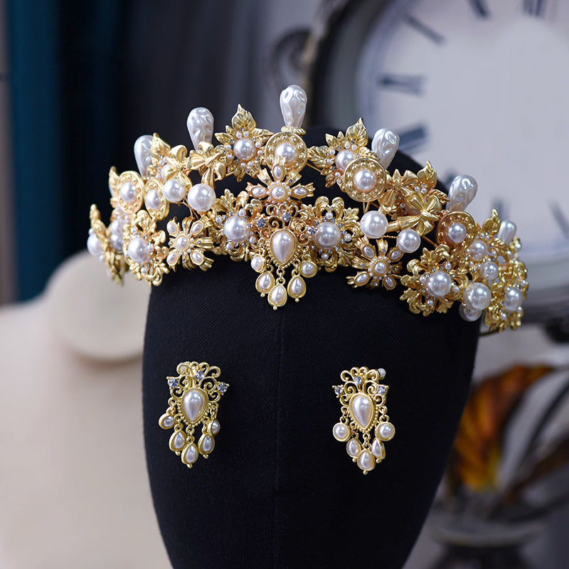 Baroque Golden Pearls Bridal Tiaras Crowns – Bavoen - Professional ...
